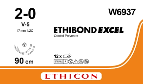 Этибонд Эксель (Ethibond Excel) 2/0, длина 90см, 2 кол-реж. иглы 17мм ...