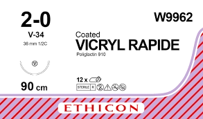 Вікріл Рапід (Vicryl Rapide) 2/0, довжина 90см, кільк. голка 36мм, 1/2 ...