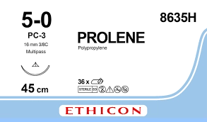 Пролен (Prolene) 5/0, довжина 45см, реж. голка 16мм Prime, 3/8 кола ...